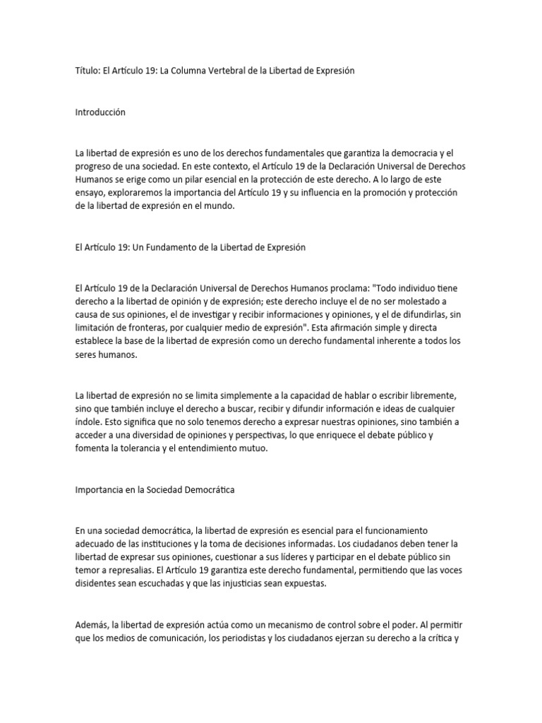 Articulo 19 Ensayo | PDF | Libertad | Libertad de expresión