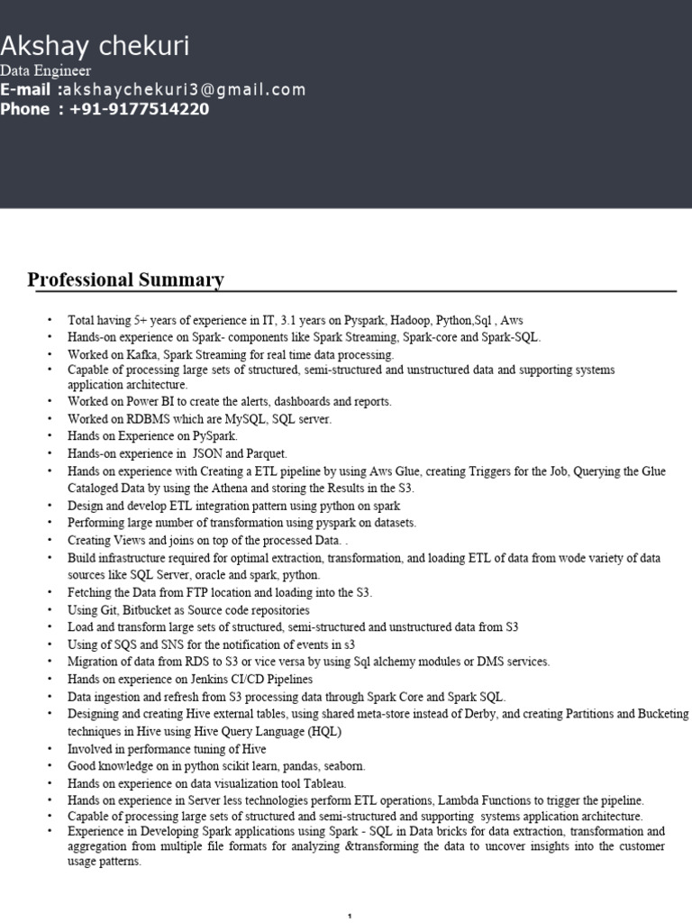 Akshay Chekuri | PDF | Apache Spark | Microsoft Sql Server