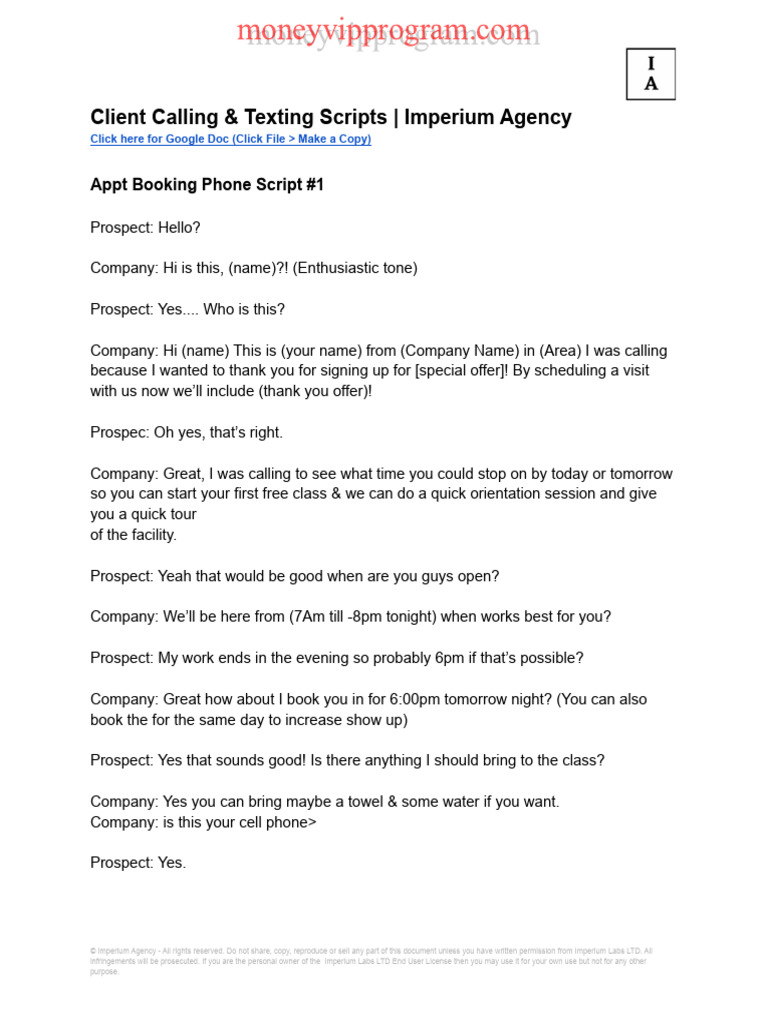 6 Client - Calling - Texting - Scripts - Imperium - Agency - 1 | PDF ...