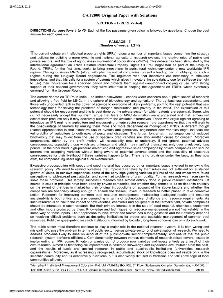 CAT 2000 Paper | PDF