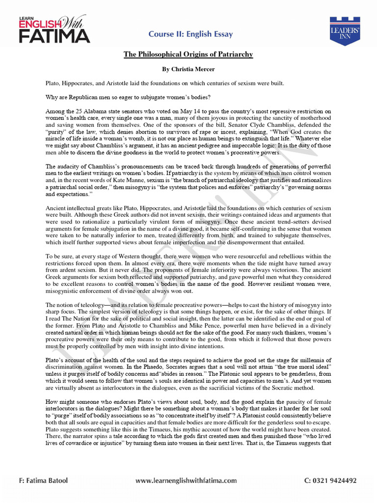 The Philosophical Origin of Patriarchy | PDF | Aristotle | Soul