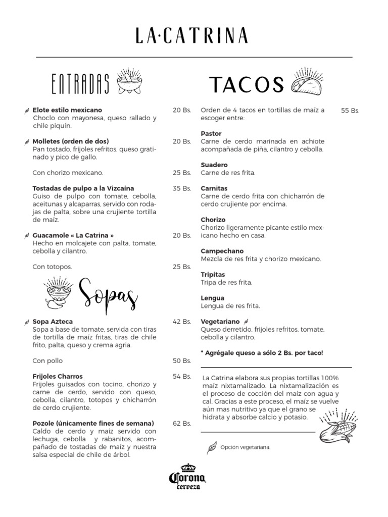 La Catrina Menu 2023 | PDF | Taco | Maíz