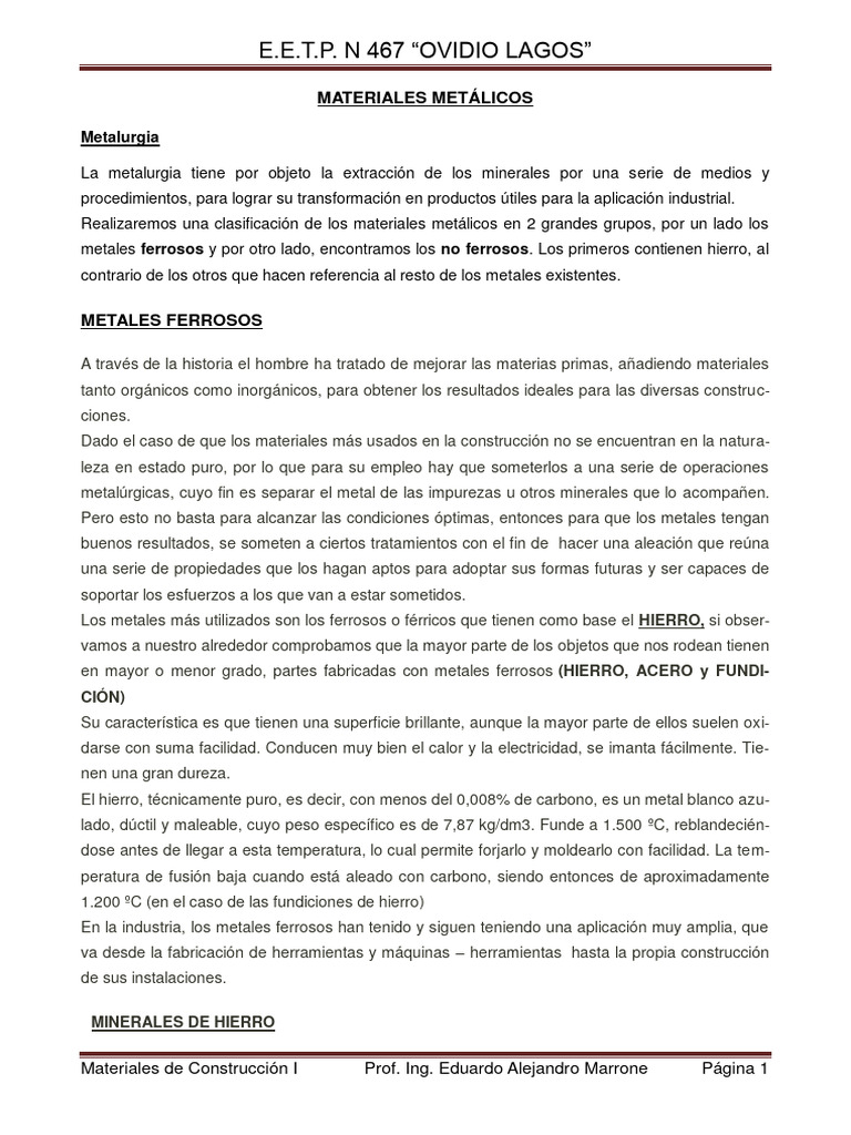 Unidad 7 - Materiales Metálicos | PDF | Arrabio | Hierro