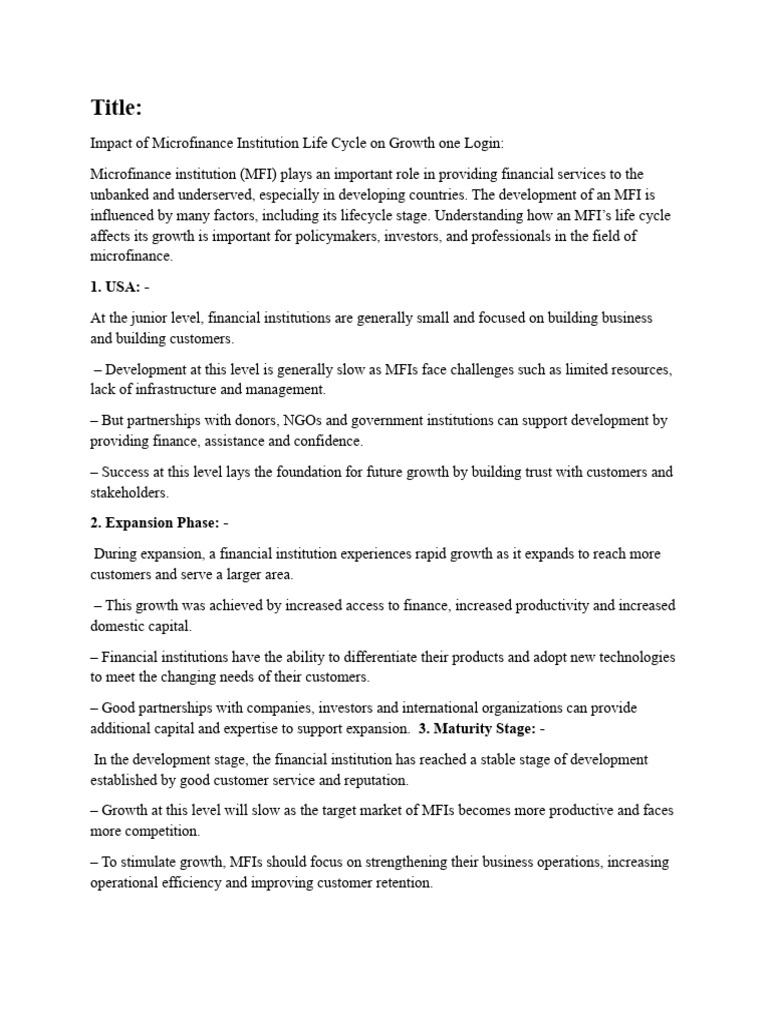 MFI Life Cycle Impact on Growth Strategies | PDF | Microfinance ...