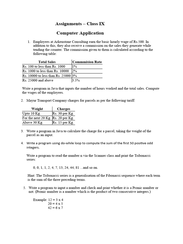 Assignments - Class IX Computer Application: Total Sales Commmision Rate | PDF | Computer ...