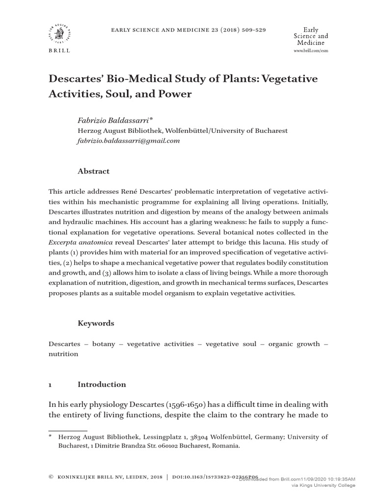 Baldassarri (2018) Descartes' Bio-Medical Study of Plants - Vegetative ...