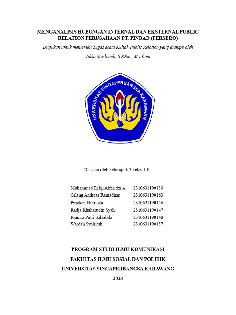 Analisis Hubungan PR Internal Eksternal Pindad | PDF