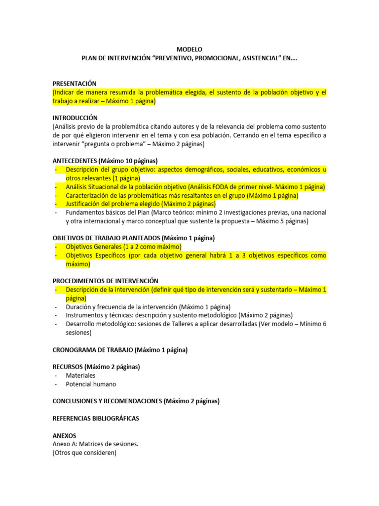 Modelo de Plan de Intervención - Avance Ta2 | PDF