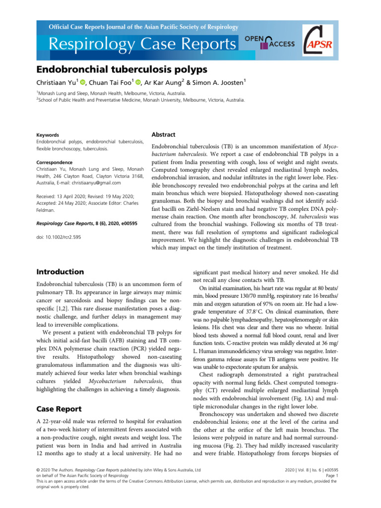 Endobronchial Tuberculosis Case Study | PDF | Tuberculosis | Medical ...