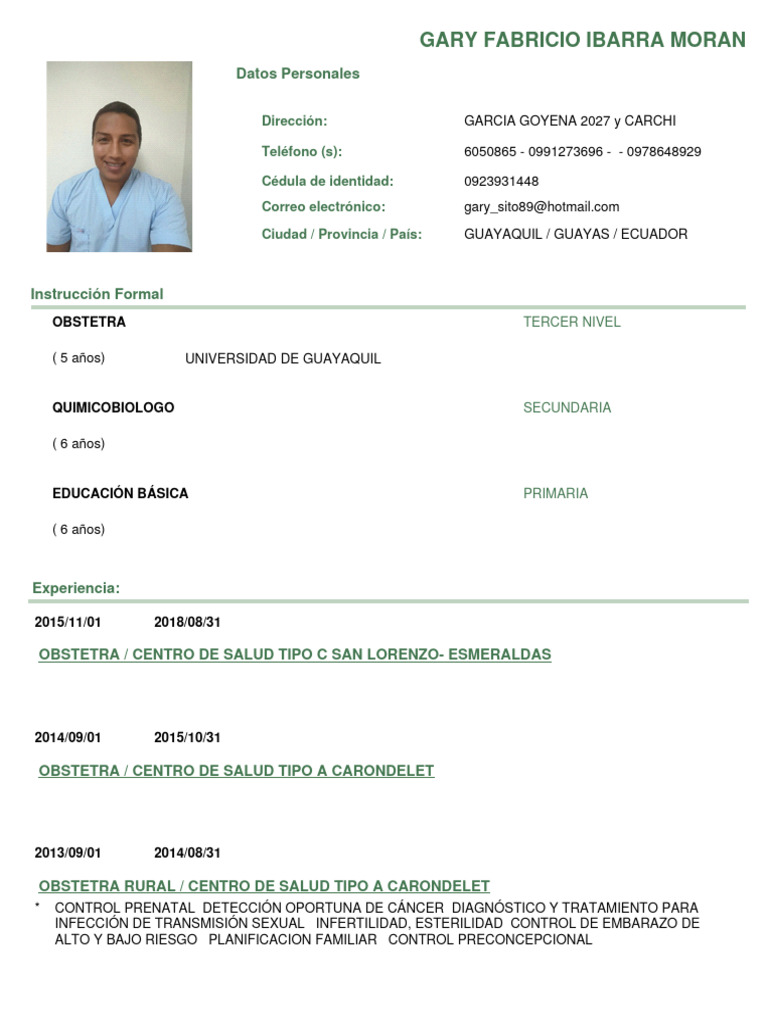 CV - GARY IBARRA 2018.. | Descargar gratis PDF | Partería | Cuidado de ...