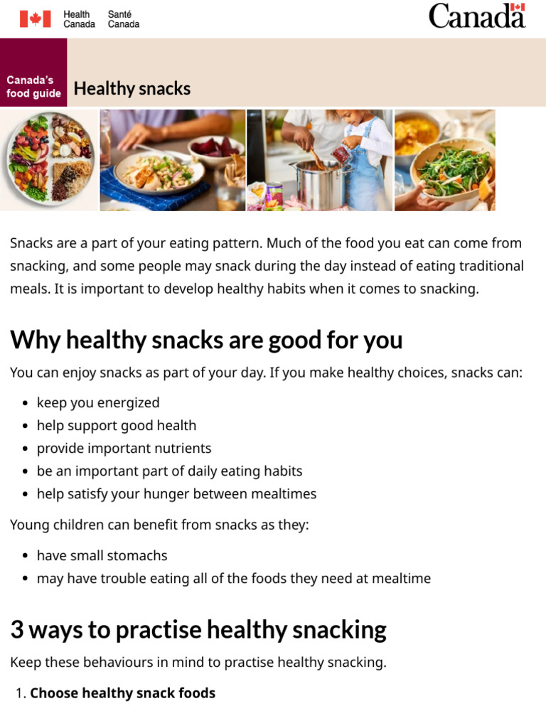 Healthy snacks - Canada's Food Guide | PDF | Eating | Healthy Diet