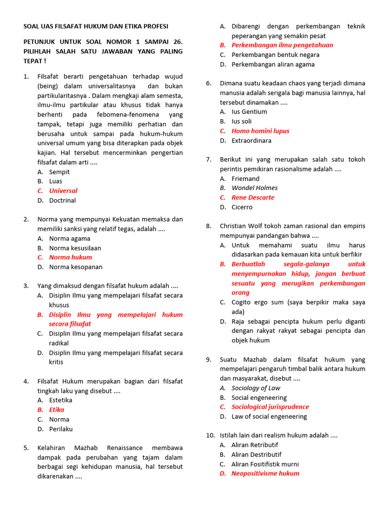 Soal Uas Filsafat Hukum Dan Etika Profesi | PDF