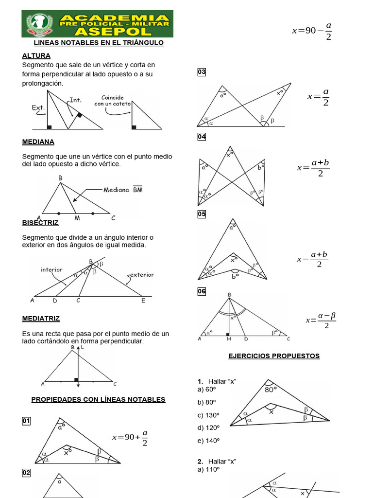 Líneas Notables en Triángulos: Definiciones y Ejercicios | PDF | Formas ...