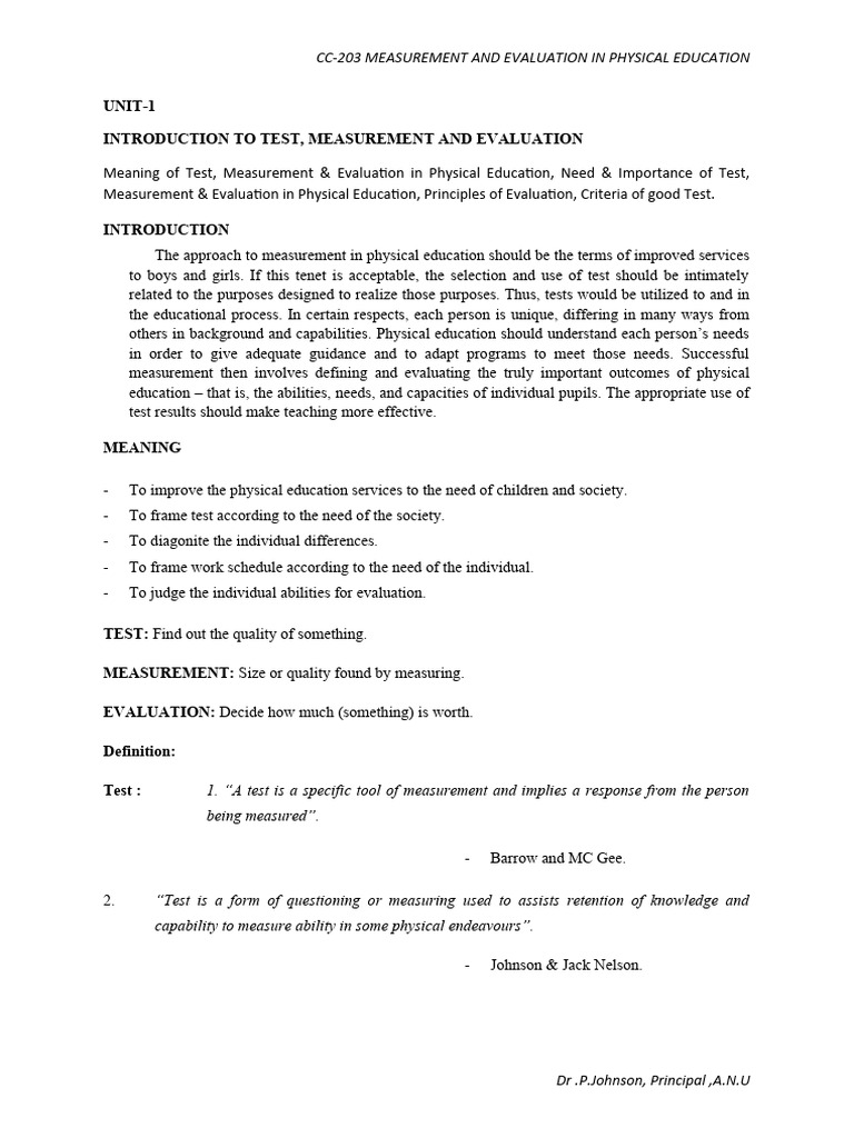 CC-203 Measurement and Evaluation in Physical Education | PDF ...