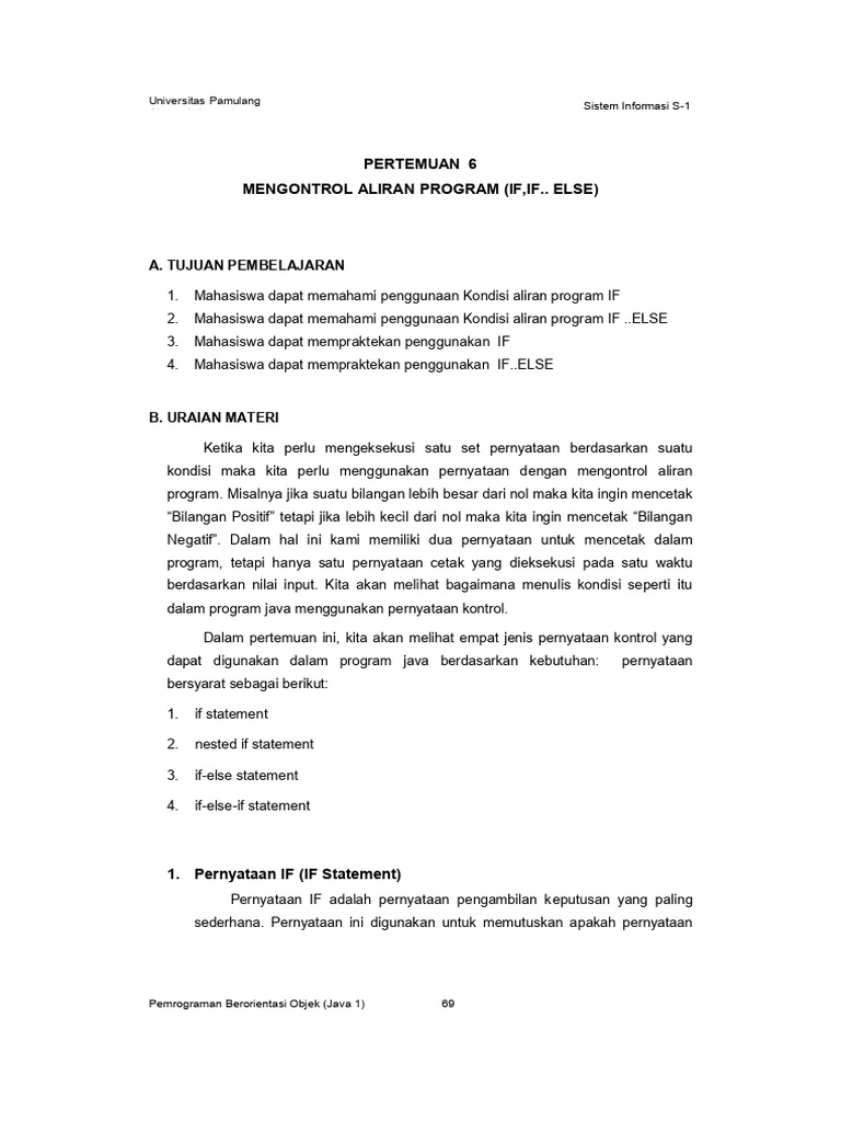 KK1108 - Pertemuan Ke-6 - Mengontrol Aliran Program (If, If.. Else) | PDF
