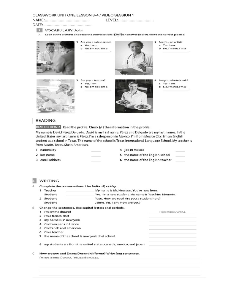 CLASSWORK UNIT ONE LESSON 4 AND VIDEO | PDF