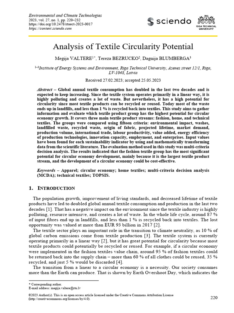Analysis of Textile Circularity Potential | PDF | Textiles | Life Cycle ...