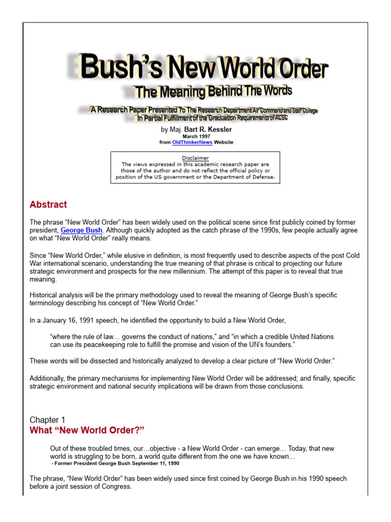 Bush's New World Order - The Meaning Behind The Words | PDF | New World ...