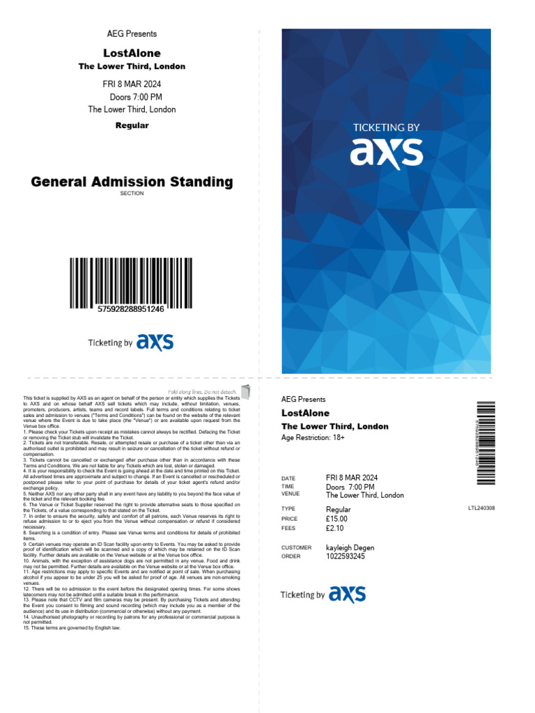 General Admission Standing: Lostalone | PDF | Ticket (Admission)