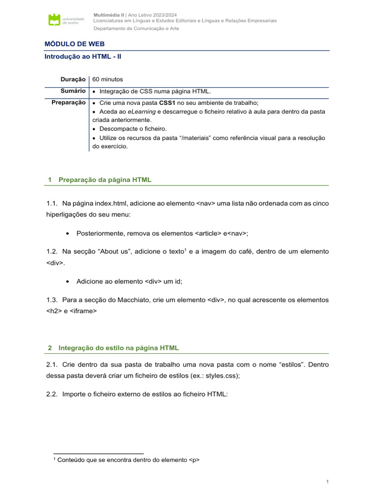 MM2 WEB04 CSS Exercicio | PDF | Html | Hipertexto