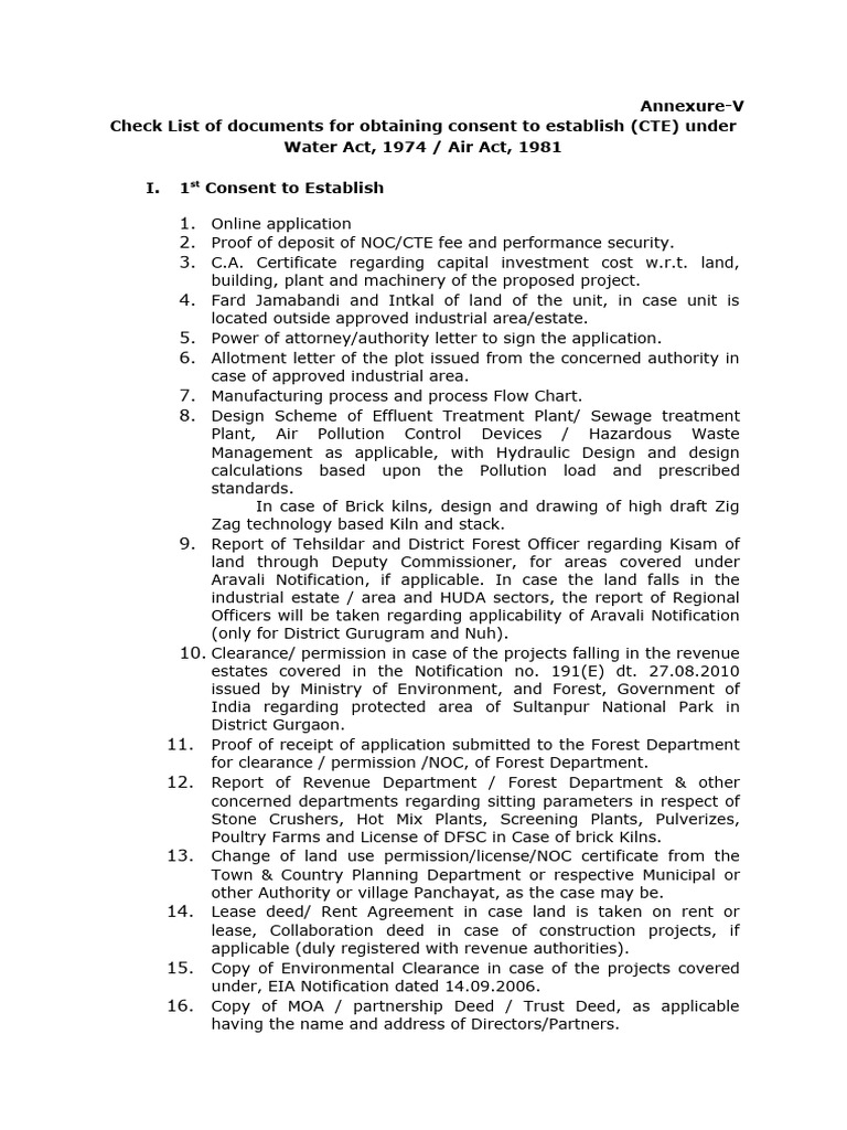 Check List of CTE | PDF | Effluent | Pollution