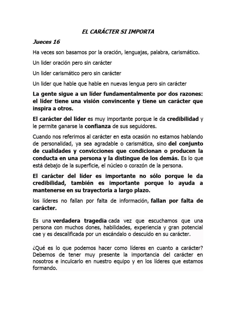 El Carácter Si Importa | PDF