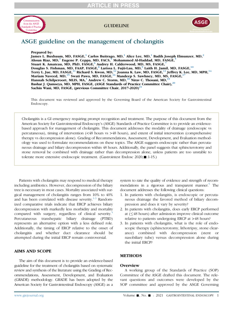 Asge Guideline On The Management Of Cholangitis 2021 Pdf Systematic