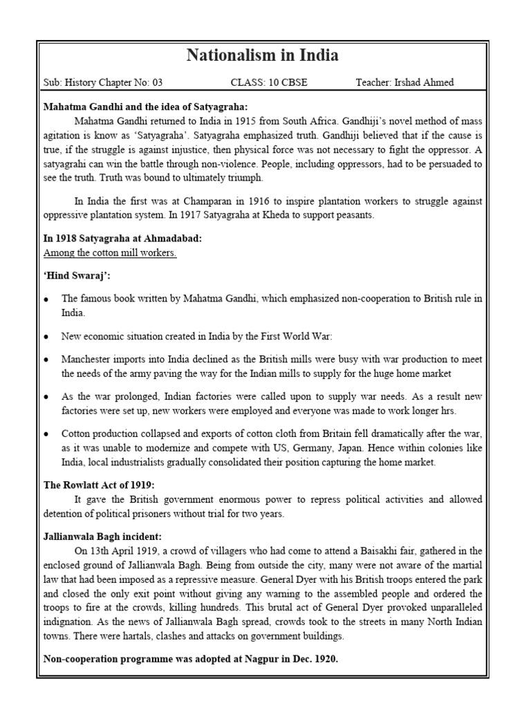 Nationalism in India Class 10 | PDF | Mahatma Gandhi | British Raj