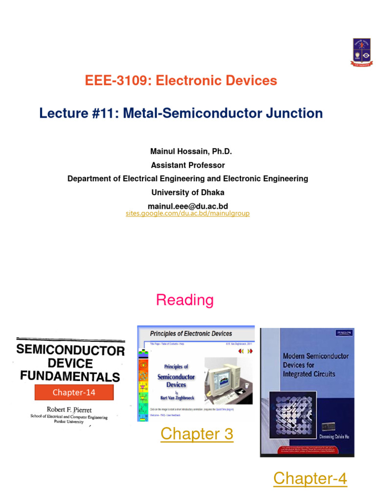 -EEE-3109- Lecture-11 (Metal-Semiconductor Junction) | PDF | P–N Junction | Condensed Matter Physics