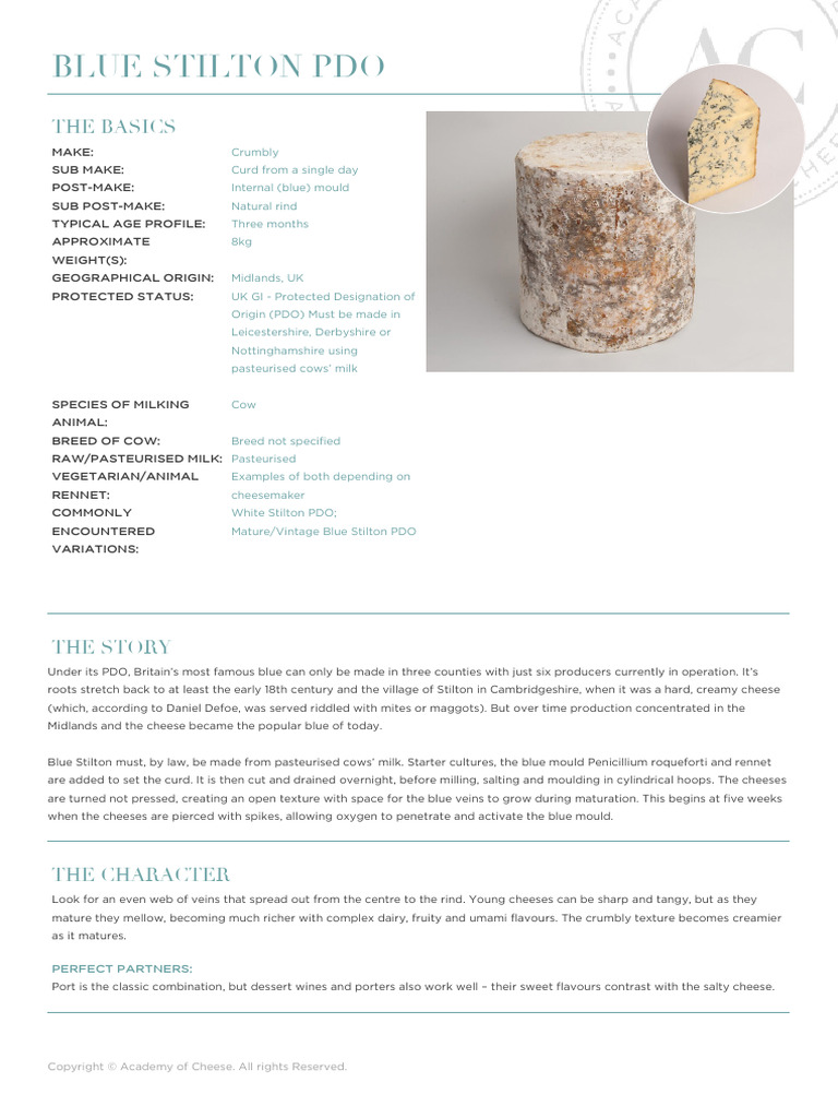 Blue Stilton PDO: A Culinary Heritage | PDF | Cheese | Dairy Products