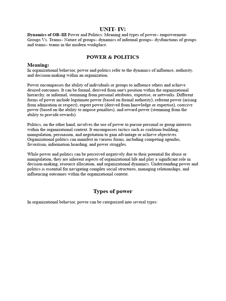 Unit - Ivob | PDF | Power (Social And Political) | Leadership