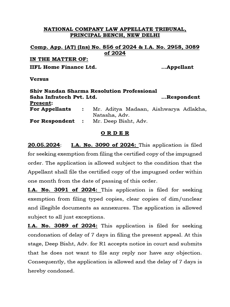 IIFL Home Finance Ltd. NCLAT ORDER | PDF | Loans | Mortgages