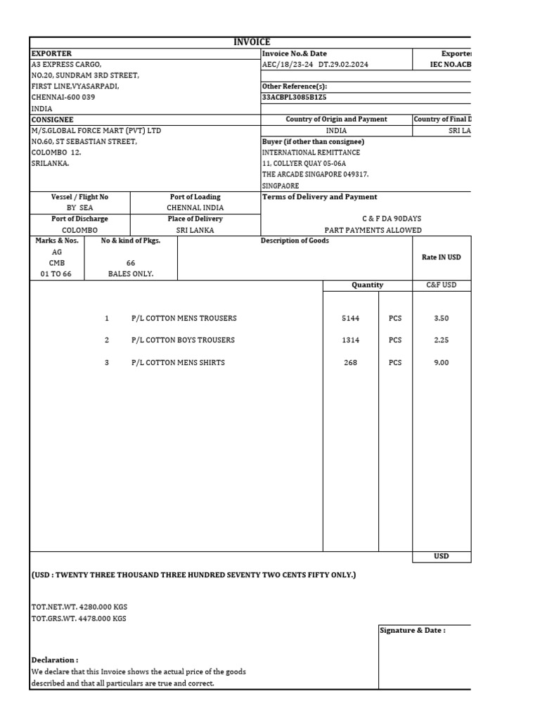 A3 Express Cargo Aec18 Party Wise Packing List (Amount Details) | PDF ...