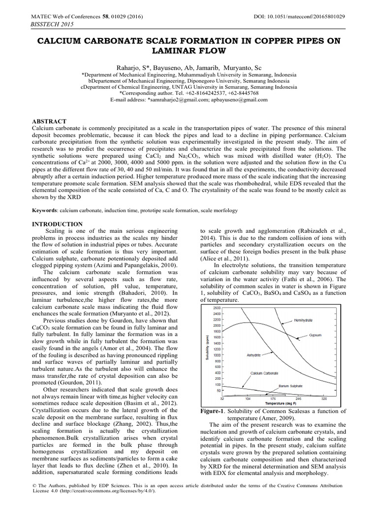 Calcium Carbonate Scale Formation in Cop | PDF | Crystallization ...