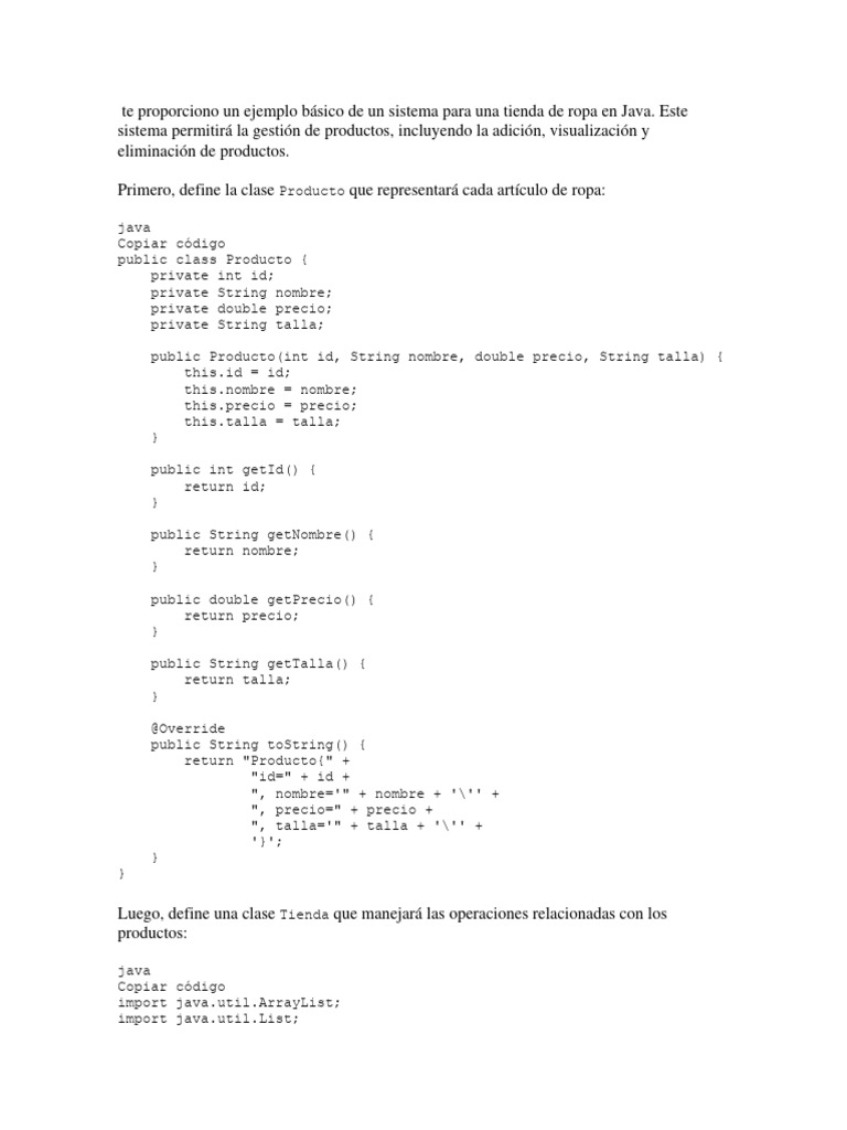 Ejemplo Básico de Un Sistema para Una Tienda de Ropa en Java | PDF ... Ejemplo Básico de Un Sistema para Una Tienda de Ropa en Java | PDF ...
