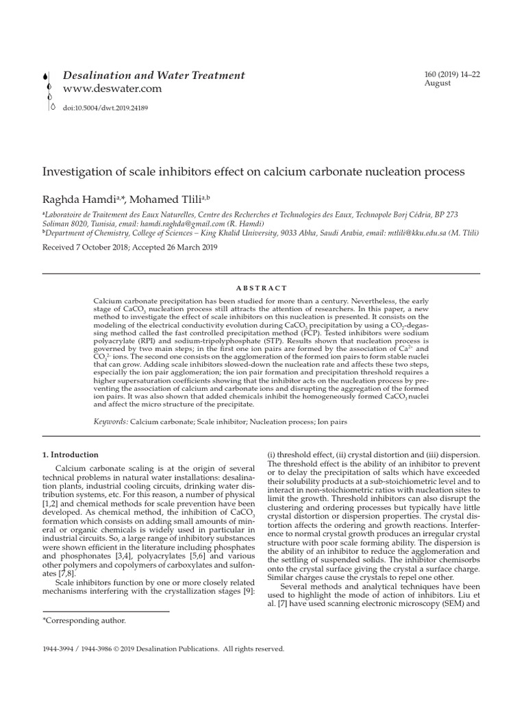 Scale Inhibitors in Calcium Carbonate Nucleation | PDF | Ph | Solubility