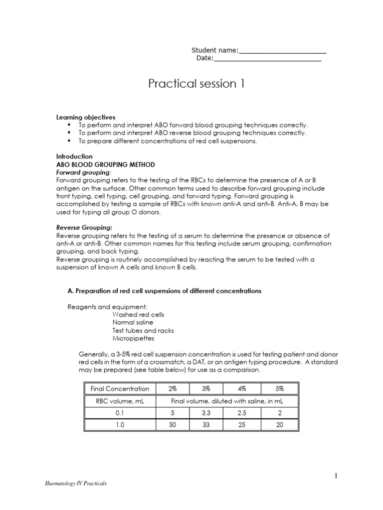 Prac 1 Haem IV - ABO Grouping | PDF | Blood Type | Serology