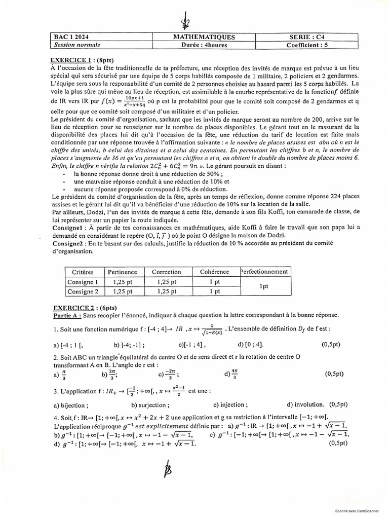 Sujet Maths Bac1 C 2024 | PDF