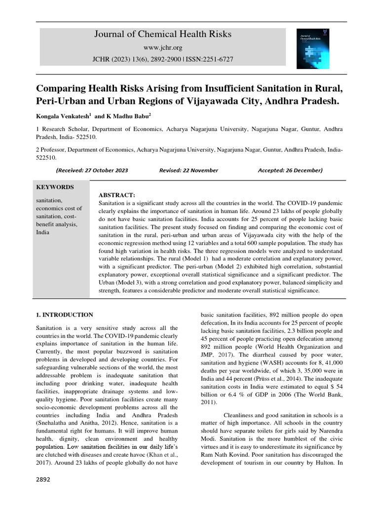 Health Risks of Sanitation in Vijayawada | PDF | Coefficient Of ...