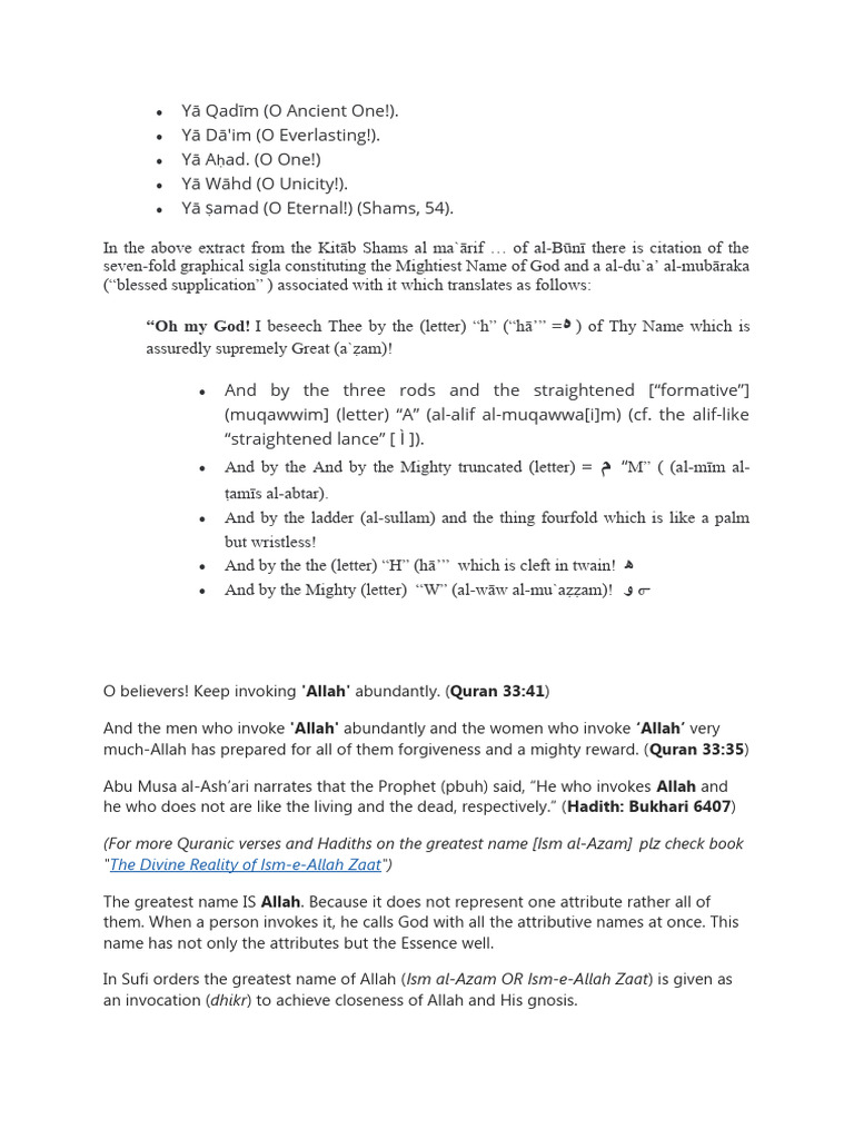 Understanding Ism-e-Azam in Islam | PDF | God In Islam | Quran