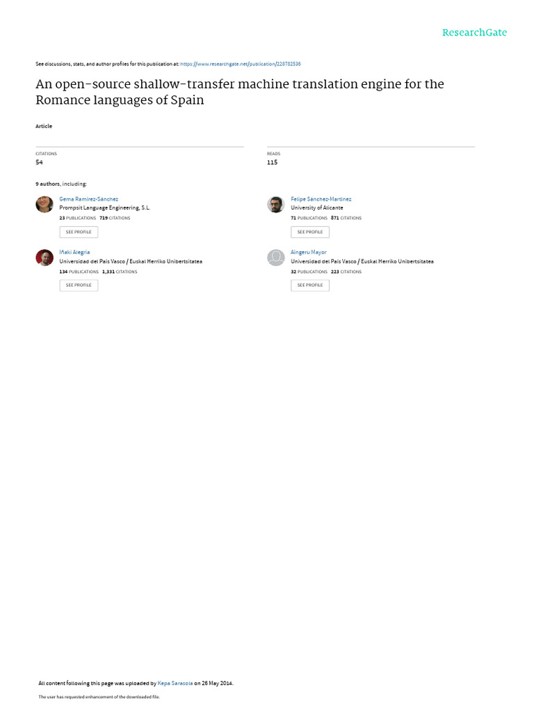 An Open-Source Shallow-Transfer Machine Translatio | PDF | Grammatical Gender | Morphology ...