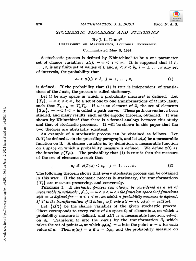 Doob 1934 Stochastic Processes and Statistics | Download Free PDF | Applied Mathematics ...