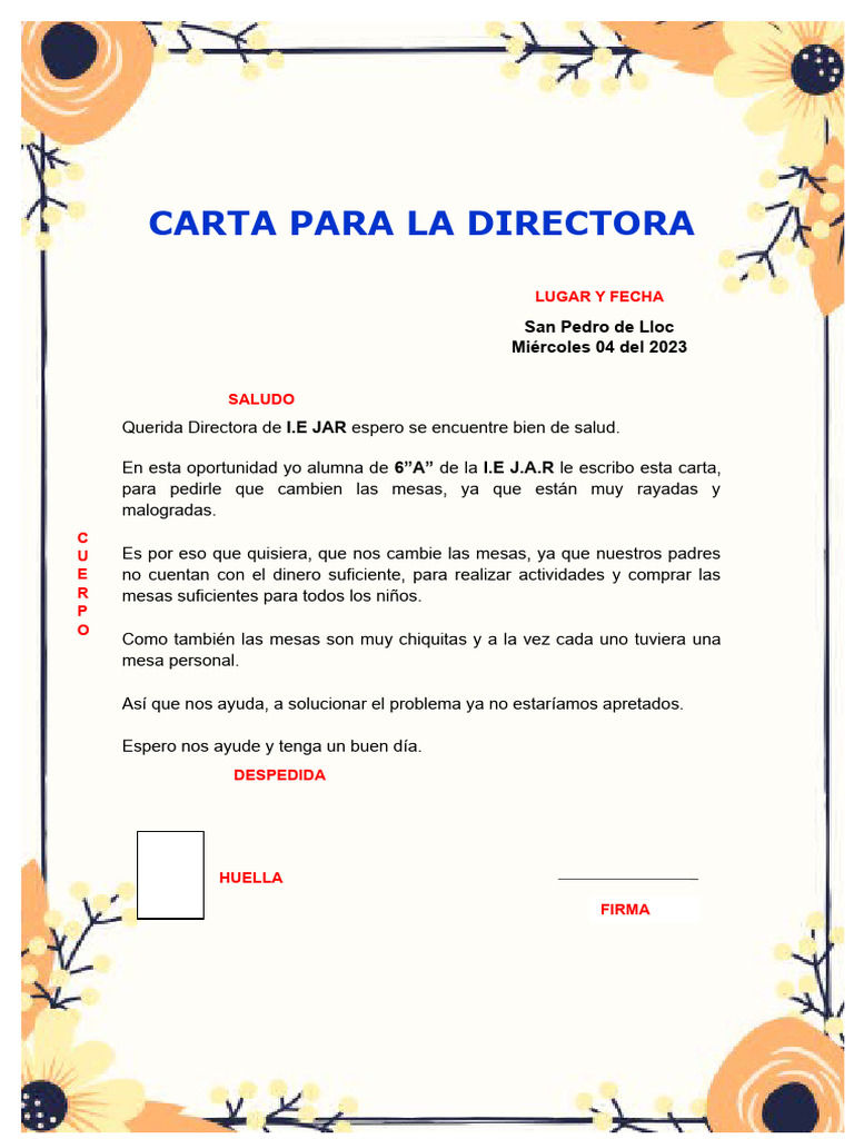 Carta a la Directora de Escuela | PDF | Artes del Lenguaje y ...