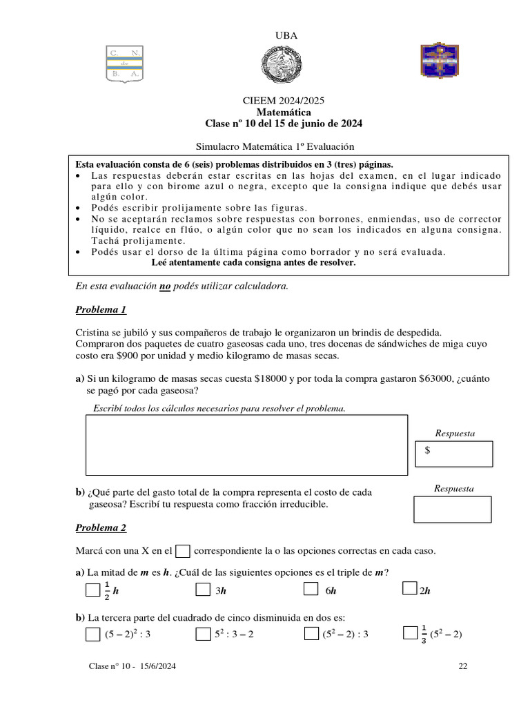 Matematica Clase 10 Del 15 de Junio de 2024 Simulacro | PDF | Triángulo | Matemática Elemental