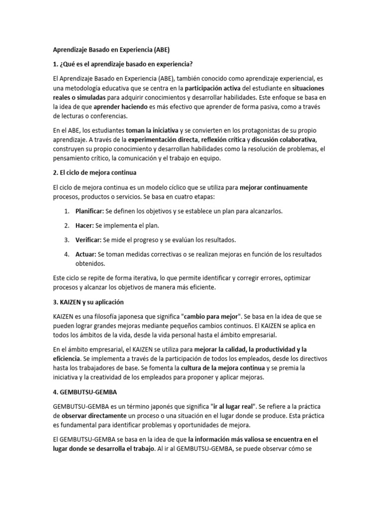 Aprendizaje Basado en Experiencia | PDF | Aprendizaje | Experiencia