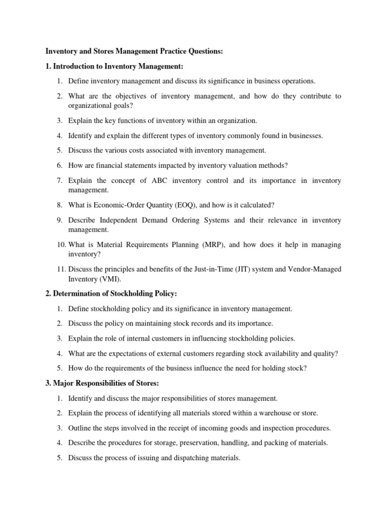 Inventory Management Practise Questions | PDF | Inventory | Business