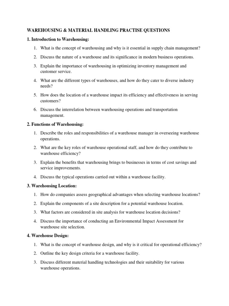 Warehousing Practice Questions | Download Free PDF | Warehouse ...