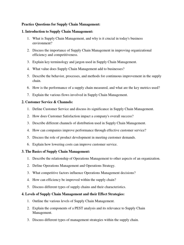 SUPPLY CHAIN MANAGEMENT PRACTISE QUESTIONS | PDF | Supply Chain ... SUPPLY CHAIN MANAGEMENT PRACTISE QUESTIONS | PDF | Supply Chain ...
