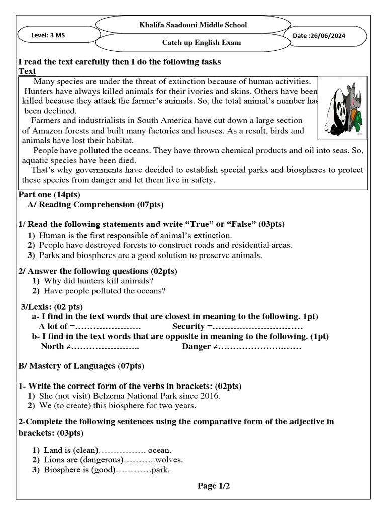 3MS Exam 03 A-CHOUIT 2018 | PDF | Hunting | Elephant