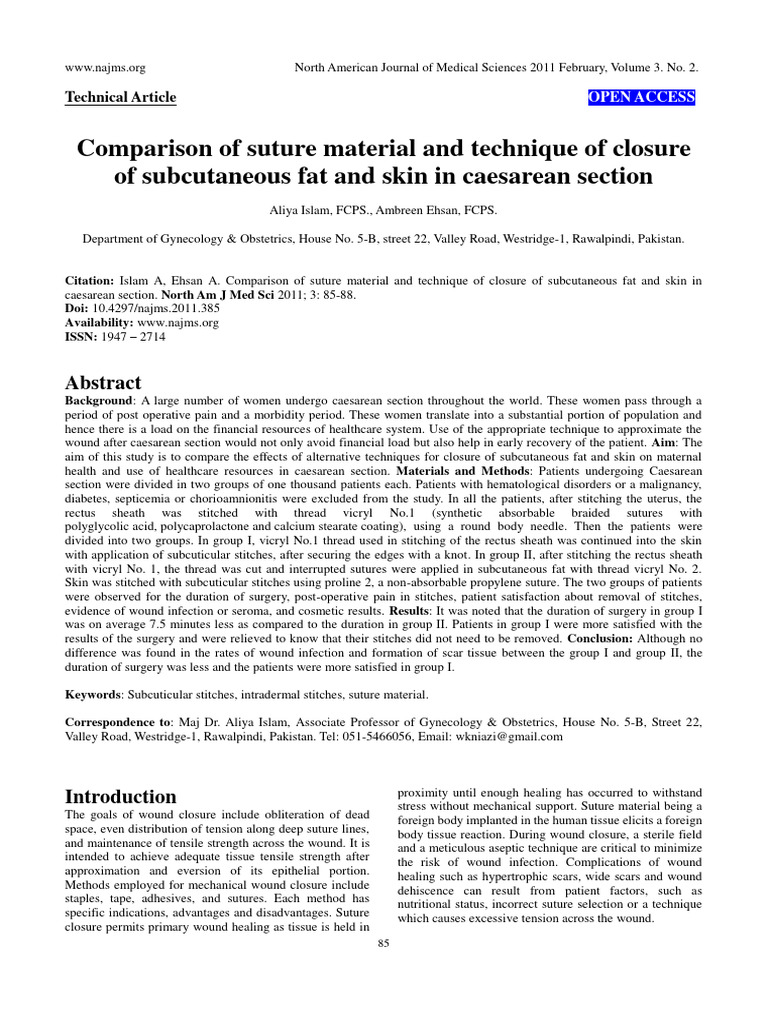 Comparison of Suture Material and Technique of Closure of Subcutaneous ...
